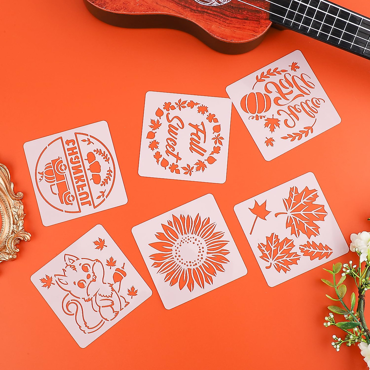 24pcs Fall Stencils, 3x3inch Small Fall Sign Stencils Reusable Fall Stencils for Painting on Wood Autumn Templates for Thanksgiving DIY Crafts on Wood Canvas Fabric Wall Home Decor