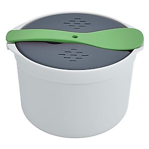Microwave Rice Cooker, 2 L Pasta Cooker Microwaveable Food Grade PP Microwave Pressure Steamer Cooker Spoon Lid Strainer Non stick Steaming Pot Rice Cooke Cookware for Home Meal Prep Cooker (Green)
