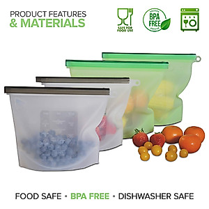 Reusable Ziploc Bags Silicone Food Storage Lunch Sandwich Snack Freezer Set 4 Leak Proof Exultimate
