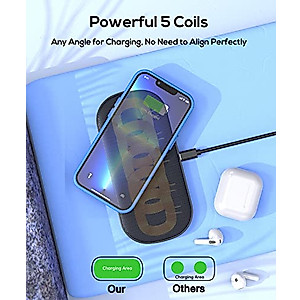 GuMosh Dual Wireless Charger- 5 Coils No Sweet Spot Charging Fast Wireless Charging Pad Qi Charging Station Compatible with iPhone 13/12/11/11 Pro Max/XS, Galaxy S20/S10, AirPods 3(with Adapter)