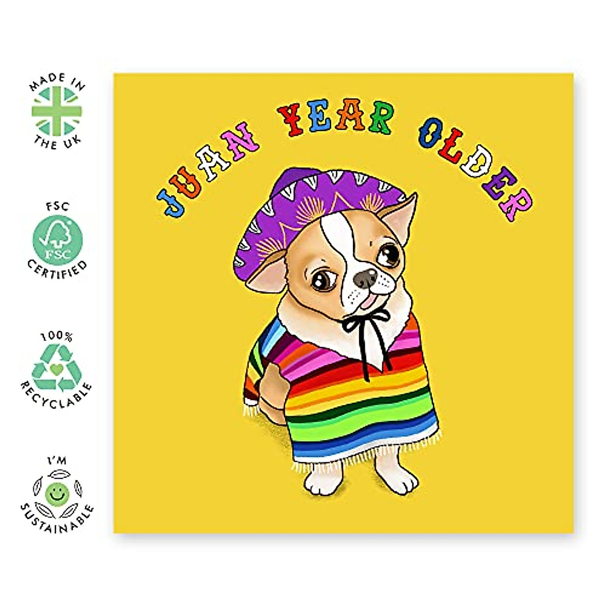 Funny Animal Birthday Card - 'Juan Year Older' - For Mom Dad Husband Wife Him Her Men & Women - Cute Dog - Birthday Cards Joke - Comes With Fun Stickers - By Central 23
