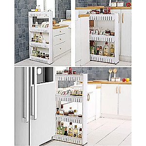 Todeco 3 Tier Slim Storage Cart Mobile Shelving Unit Organizer Slide Out Storage Rolling Utility Cart Tower, Gap Storage Pantry Storage Rack for Kitchen Bathroom Laundry Narrow Spaces, Plastic, White