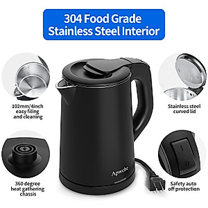 Apwche Small Electric Kettle, Portable Kettle with 304 Stainless Steel Travel Kettle 27oz/0.8L Electric Tea Kettle for Business Trip, Small Electric Kettle with Auto Shut-Off (black)