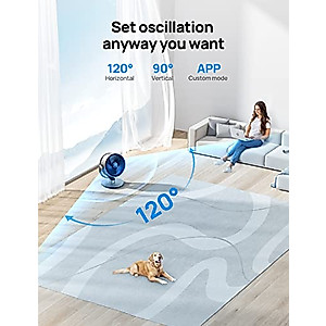 Dreo Smart Fans for Bedroom, 11 Inch, 25dB Quiet DC Room Fan with Remote, 120°+90° Oscillating Fan, 6 Modes, 9 Speeds, 12H Timer,Works Alexa/Google/WiFi/Voice Control, Silver, Oversize (DR-HAF004S)