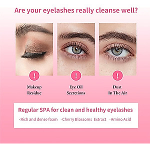 Eyelash Extension Cleanser, Upgraded Eyelash Extension Shampoo 60ML+Mascara Wand+Brush Eyelash Foam Cleanser For Extensions and Natural Lashes,Paraben & Sulfate Free, Salon and Home Use