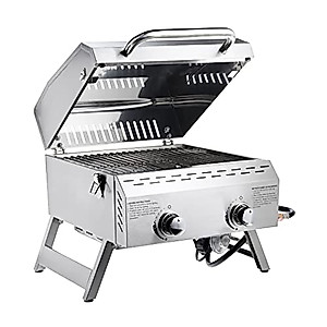 Amazon Basics Portable Propane Stainless Steel Tabletop Gas Grill, Two Burner Table Top