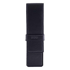 DiLoro Leather Double Pen Case Pencil Pouch Holder for Two Fountain Ballpoint Rollerball Pens and Pencils (Black)