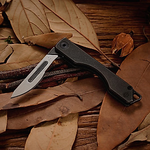 KeyUnity KK01 Titanium Folding Knife, Utility EDC Pocket Knife with #24 Replaceable Blade, for Outdoor Hunting, Camping, Fishing, Hiking for Men & Women (PVD Black)