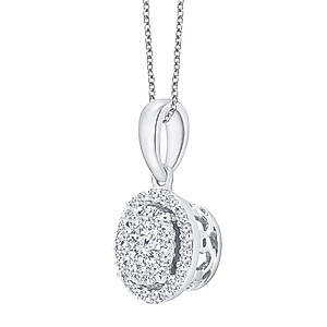 Beyond Brilliance 1/4 Carat, Prong Set 14K White Gold Round Cut Diamond Double Frame Pendant Chain Necklace Jewelry for Women (I-J, I2-I3), Gift Box Included