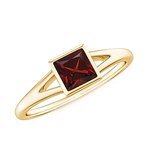 Rosec Jewels Natural Garnet Promise Ring for Women, AAA Quality, 6mm Princess Cut Garnet January Birthstone Ring - Ready To Gift, 14K Yellow Gold, Size:US 9.00