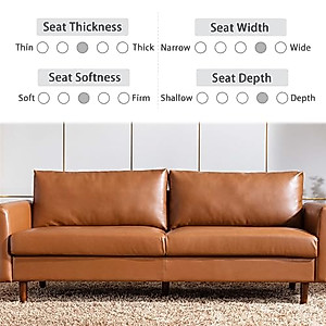 Dreamsir 80'' Faux Leather Sofa, Mid-Century Modern Loveseat Couch with Solid Wooden Frame & Padded Cushions, 3-Seater Sofa Couch for Living Room, Apartment, Lounge Room (Brown)