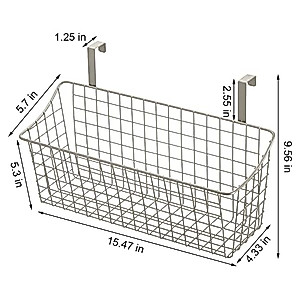 Nicunom 2 Pack Larger Grid Storage Baskets with Hooks, 15.4 inch Over Cabinet Door Organizer, Champagne Wire Basket Hanging Organizer Steel Wire Sink Organization for Kitchen & Bathroom