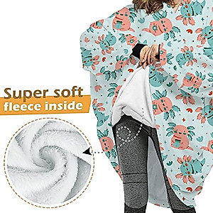 Wearable Blanket Hoodie for Adults, Women Men Size Comfy Hooded Blankets Sweatshirt, Oversized Hoodie Throw Soft Cozy Fleece Blanket Cute Kawaii Axolotl