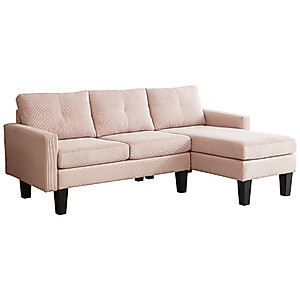XIZZI 80" Small Sectional Sofa Couches for Living Room,L-Shape Sofa Couch with Chaise,Cloud Couch for Office,Comfy Chaise Sofa for Apartment Small Space (Corduroy,Right Facing Chaise, Pink)