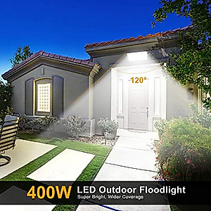 Viugreum 400W LED Flood Light, Super Bright Outdoor Stadium Lights, Waterproof IP65 40000LM Daylight White (6000K) Security Floodlights, Commercial Lighting Fixture for Garage, Garden, Lawn and Yard