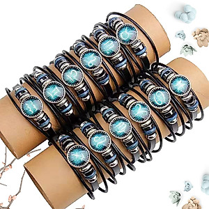 NIGHTCRUZ Constellation Braided Rope Bracelet - Punk Alloy Leather Bracelet - Hand Woven Braided Rope Bracelet Punk Chain Cuff 2 PCS (Pisces)