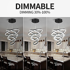 zhllmq Modern LED Chandelier Lighting 5 Rings Black Chandelier Contemporary Ceiling Pendant Light Fixture for Staircase Foyer High Ceiling Living Room 6000K Cool White