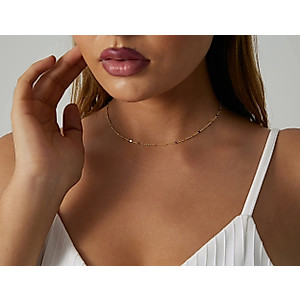 Pancert Danity Gold Necklace for Women 14K Gold Plated Satellite Necklaces Gold Link Chain Necklace Tiny Dot Bar Necklace Simple Everyday Jewelry Gift