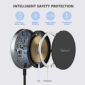 Yootech Magnetic Wireless Charger, Compatible with MagSafe Charger, 5ft Cable Metal Fast Wireless Charging Pad with USB-C 20W PD Adapter Compatible with iPhone 14/13/13 Pro Max/13 Mini/12,AirPods Pro