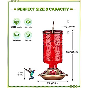 BOLITE Hummingbird Feeder, 18005 Glass Hummingbird Feeders for Outdoors Hanging, 5 Feeding Stations, 22 Ounces, Red Bottle, Xmas Gifts for Bird Lovers