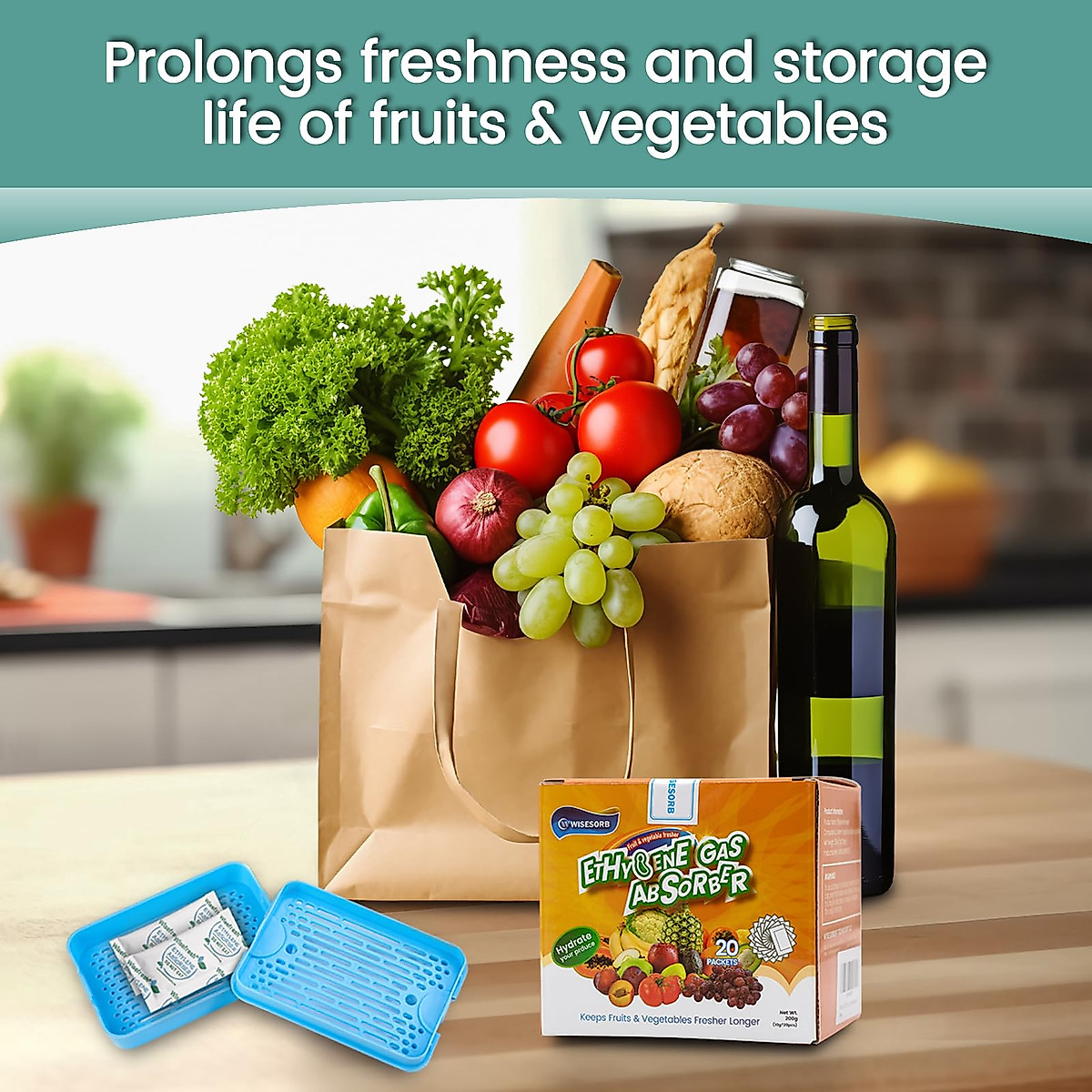 Wisesorb 20PCS 10 Gram Ethylene Gas Absorber Packet, Vegetable & Fruit Fresh Produce Protector, Food Freshness Extender, Fresh Fruit Preserver, Vegetable Saver