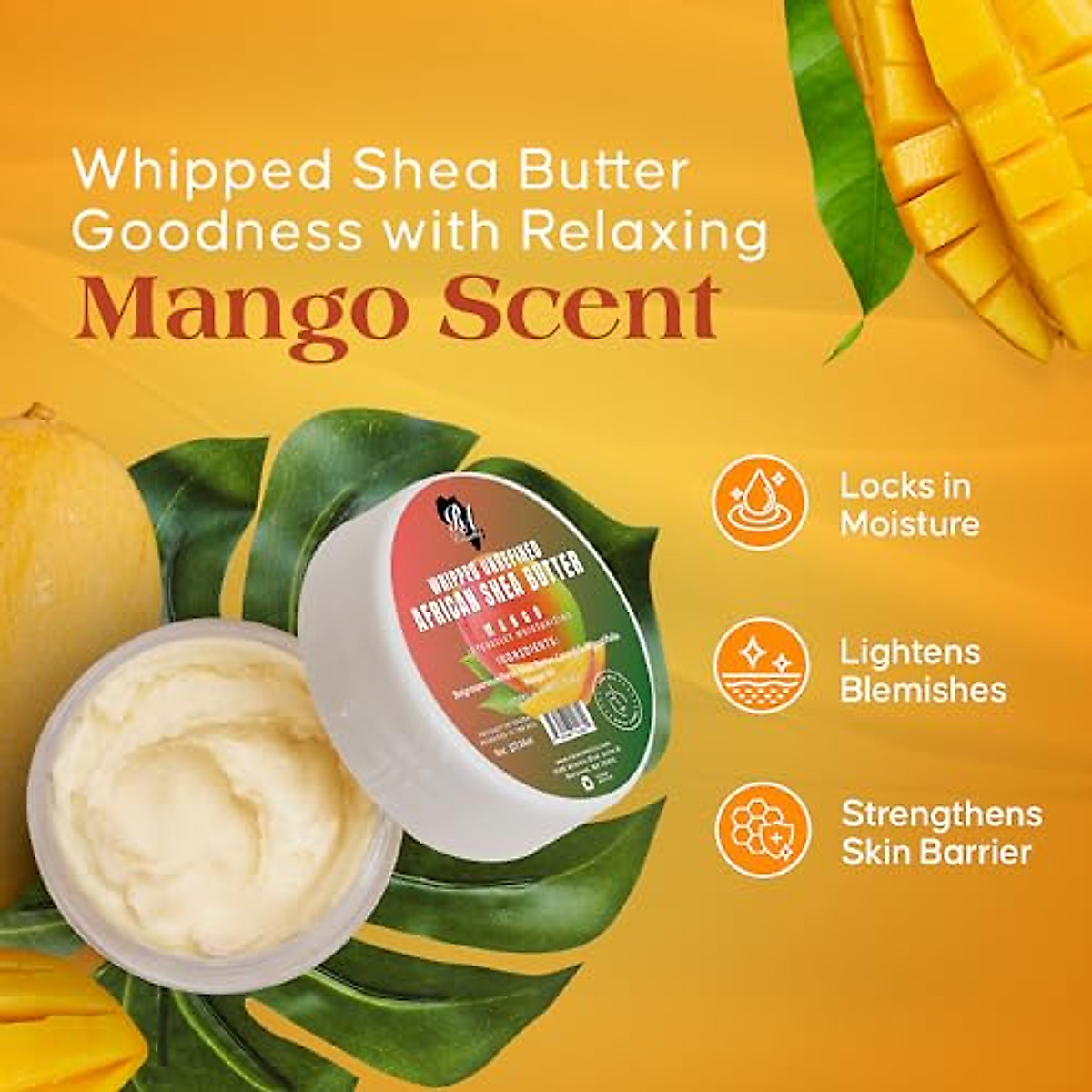 RA COSMETICS 100% African Shea Butter - Mango Scented, Anti-Aging Moisturizer, 6 Ounce