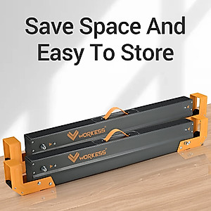 WORKESS Saw Horses 2 Pack Folding, 2600 Lbs Load Capacity & 24-32 Inch Adjustable Height Heavy Duty Sawhorse Table with 2x4 Support Arms, Portable Folding Legs and Easy Grip Handle for Woodworking