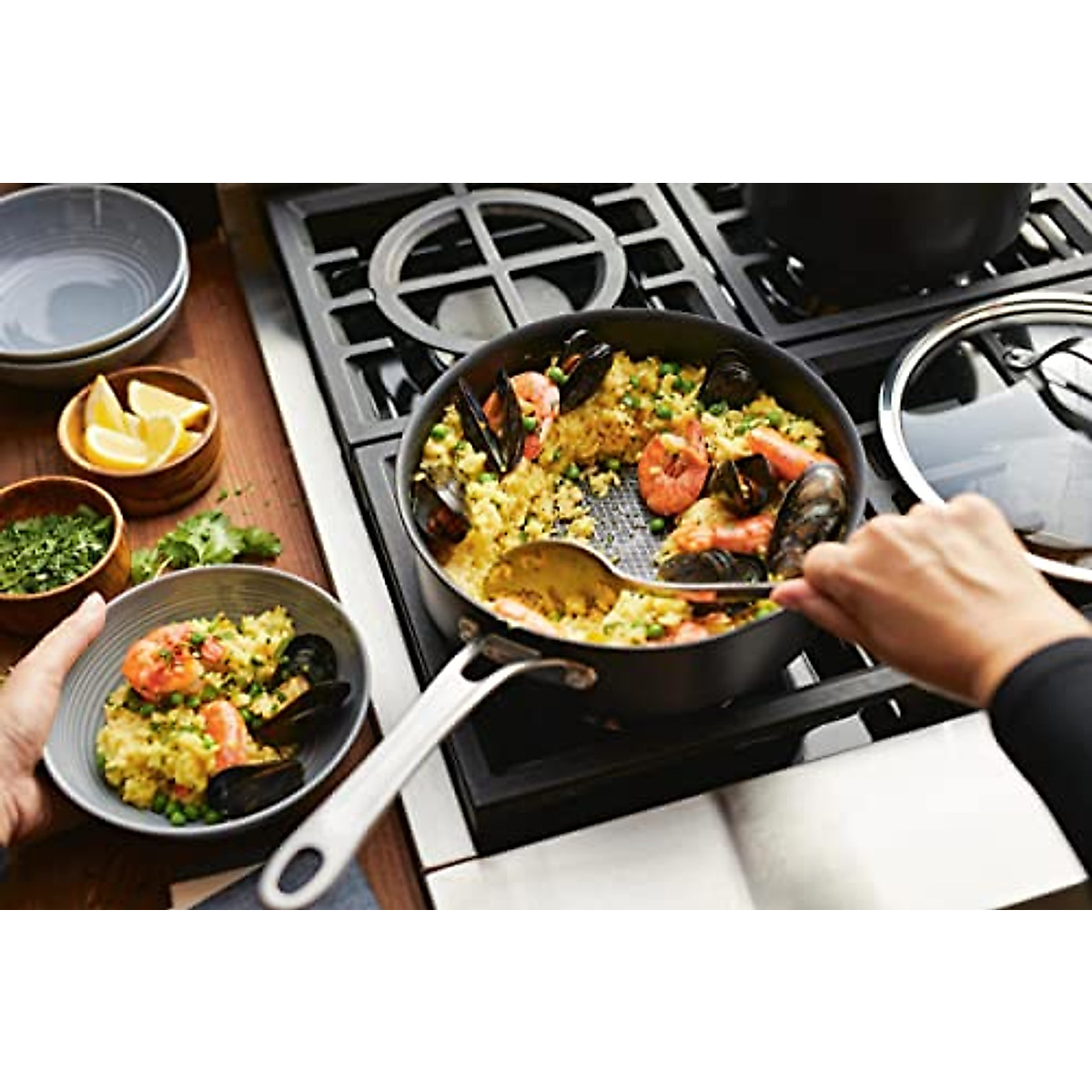 Anolon X SearTech Aluminum Nonstick Saute Pan with Lid, 3.5-Quart, Super Dark Gray