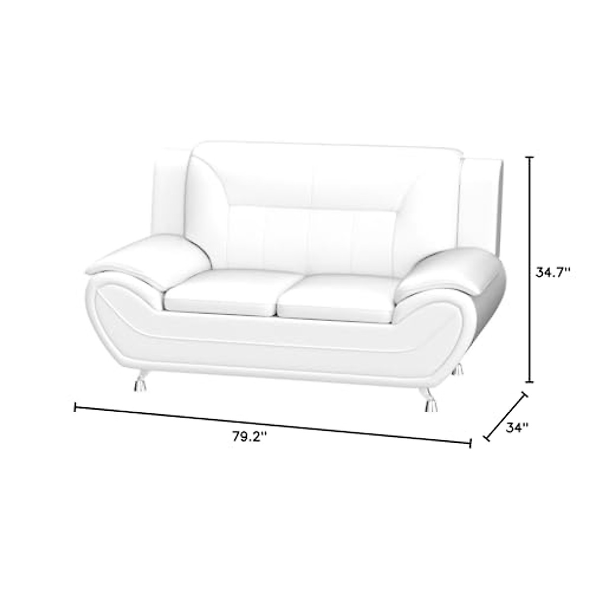 Container Furniture Direct Michael Modern Faux Leather Upholstered Stainless Steel Legs Living Room Loveseat, Milky White