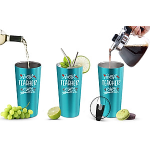 Fancyfams, Teacher Tumbler, 22oz Stainless Steel Mug, Teacher Gifts for Women - Teacher Appreciation Gifts - Gifts for Teachers on Birthday (Best Teacher Ever 22oz - Turquoise)