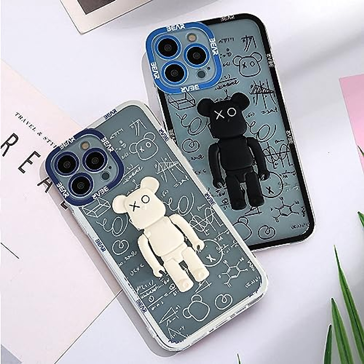 DOWINTIGER for iPhone SE Case Cool 3D Bear Design for Boys Men Teens, Soft Flexible Slim TPU Protection Clear Designer Case - 015
