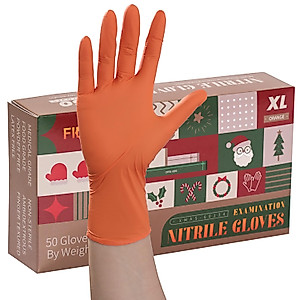 FINITEX Nitrile Disposable Latex Free Gloves Orange - 3.5mil 50PCS Powder Free Gloves Christmas Cleaning Medical Exam Food Gloves (X-Large)