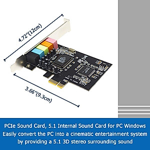 GODSHARK PCIe Sound Card, 5.1 Internal Sound Card for PC Windows 8 7 with Low Profile Bracket, 3D Stereo PCI-e Audio Card, CMI8738 Chip 32/64 Bit Sound Card PCI Express Adapter