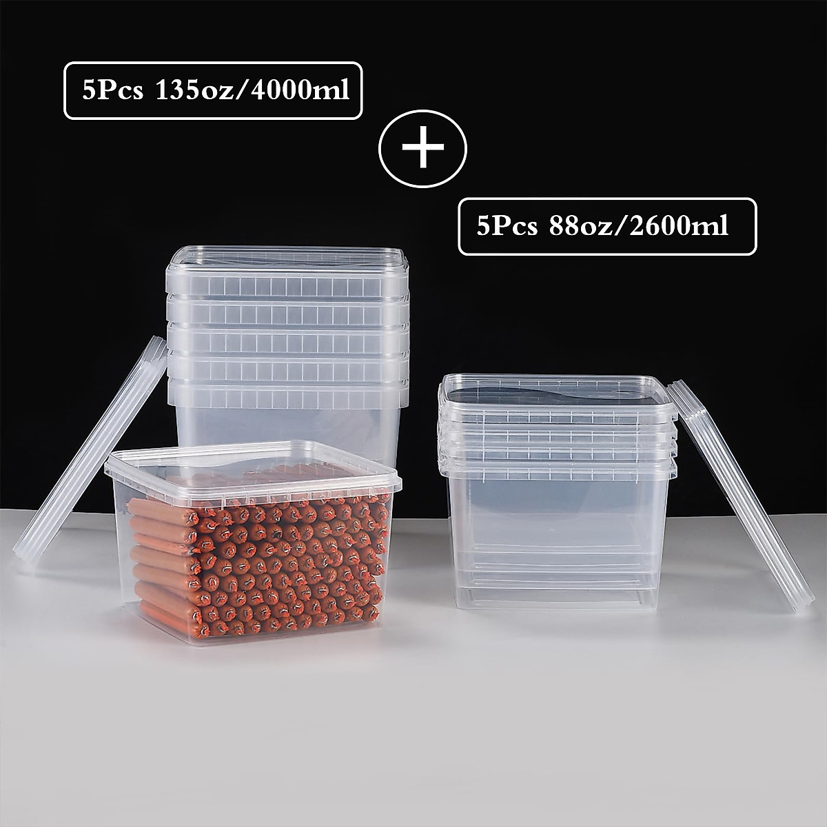 SHPii Square Clear Deli Containers with Lids, BPA-Free, Freezer and Microwave Safe Food Storage Containers, Reusable Airtight Containers, Meal Prep, Take-out, Restaurant Supplies.(10 pcs)