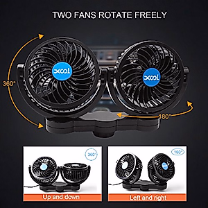 XOOL Car Fan, Electric Car Fans for Rear Seat Passenger Portable Car Seat Fan Headrest 360 Degree Rotatable Backseat Car Fan 12V Cooling Air Fan with Stepless Speed Regulation for SUV, RV, Vehicles