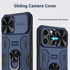 NULETO for iPhone 13 Pro Max & iPhone 12 Pro Max Case: iPhone 13 Pro Max & iPhone 12 Pro Max Case with Stand & Camera Cover - Protective Case Built-in 360° Rotate Ring Kickstand Shockproof - Blue