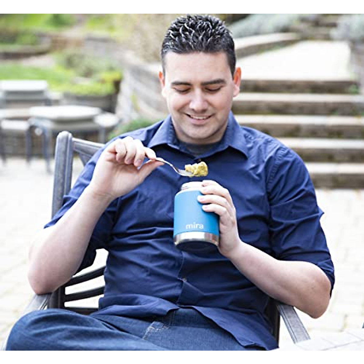 MIRA Thermos for Hot Food & Soup - 15 oz Insulated Food Jar with Foldable Spoon - Leak Proof Stainless Steel Thermal Storage Lunch Container, Canteen, Double Walled, Black