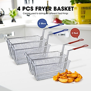 EASYROSE 4Pcs Deep Fry Basket Commercial Deep Fryer Basket with Non-slip Handle, 13 1/4" x 6 1/2" x 6" Stainless Steel French Fries Basket for Restaurant Kitchen