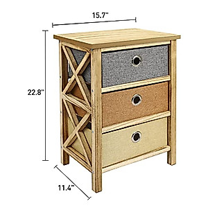ECOMEX Nightstand with 3 Drawers, Bedroom Nightstand Small Dresser with Wood Top, Easy Pull Fabric Bins, Organizer Storage Unit for Home Office, Bedroom, Light Burnt