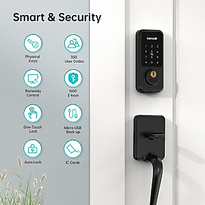Wi-Fi Smart Deadbolt Lock with Touchscreen Keypad, Keyless Entry Bluetooth Hornbill Smart Front Door Lock Compatible with Alexa, Works with App, Auto-Lock, Remotely Control