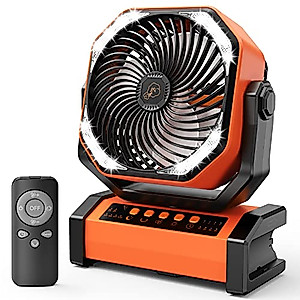 AddAcc 20000mAh Rechargeable Floor Fan, Battery Operated Camping Fan with Light & Remote, 4 Speeds Run Upto 60Hrs, 90° Auto Oscillating Tent Fan for Outdoor Trip RV Power Outage Shop Garage