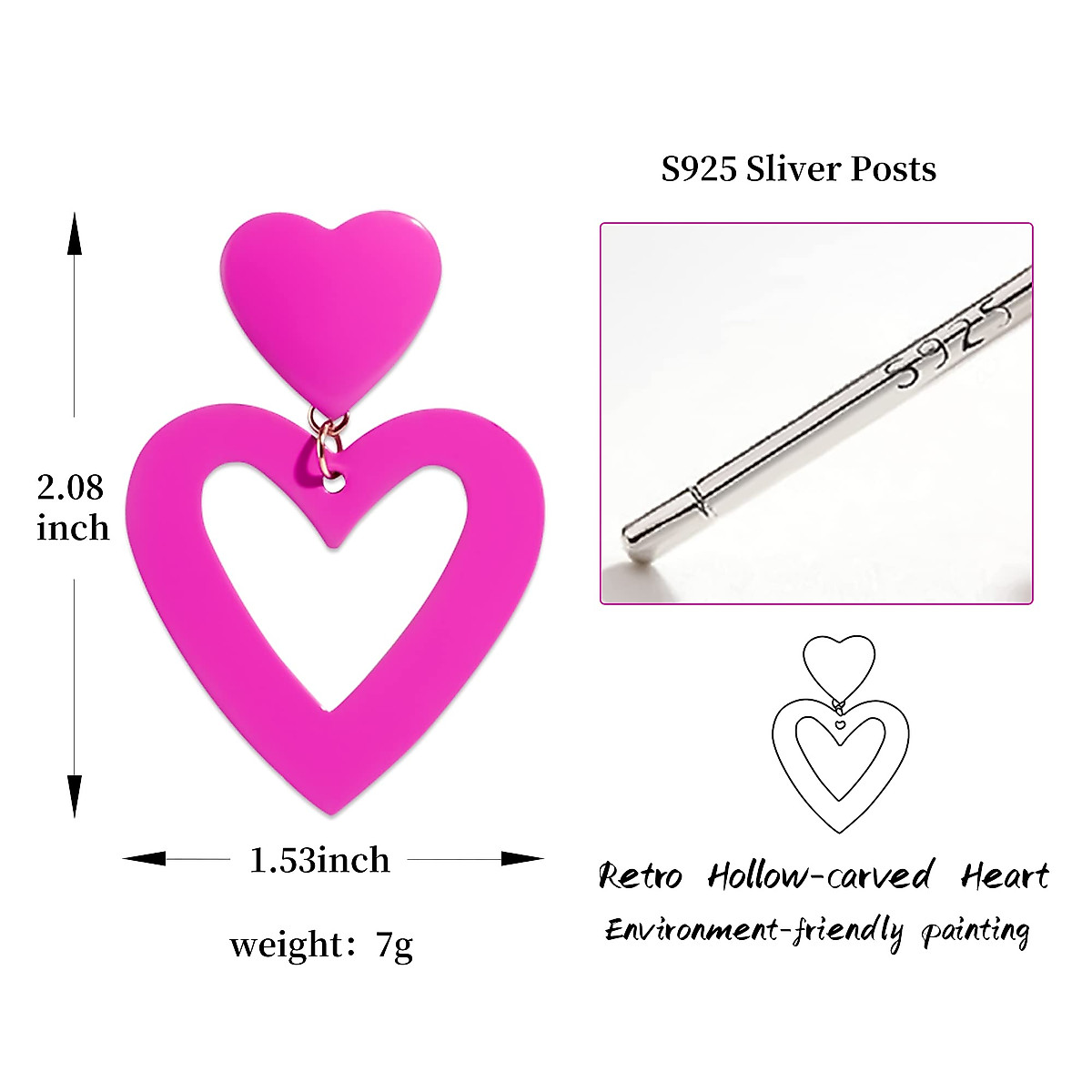 PopTopping Double Hearts Drop Earrings Pink Dangle Earrings Love Heart Dangle Earrings For Women Valentine's Day Mother's Day Birthday