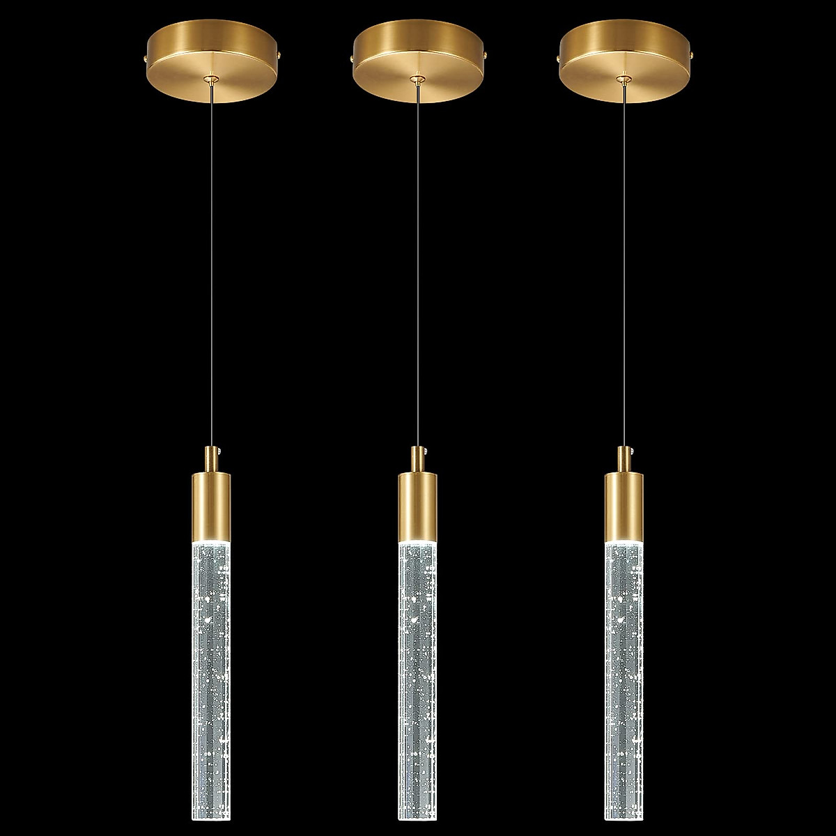 zhllmq Modern Kitchen Island Pendant Light Dimmable LED Gold Brass Finish Mini Crystal Pendant Lighting Bedroom Bedside Table Small Pendant Lights（3-Pack）