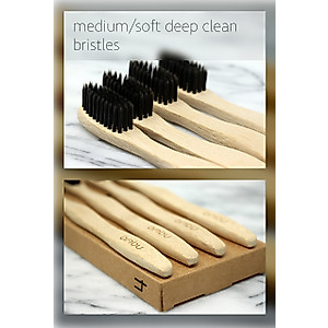 bmbu Bamboo Toothbrush 4 Pack - Medium/Soft Charcoal Bristles Tooth Brushes Wooden Handle - BPA Free, Eco Friendly, Vegan Product Gift Idea, Sustainably Grown in Recycled Biodegradable Packaging