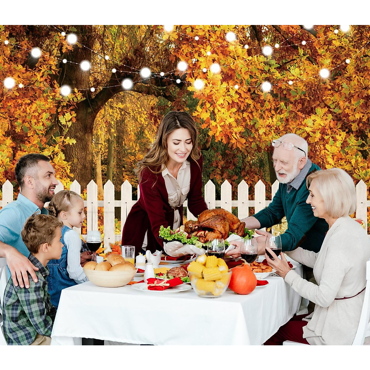 LFEEY Autumn Forest Thanksgiving Day Photography Backdrop, 10x8ft Rustic Fall Barn Pumpkin Thanksgiving Party Farm Harvest Event Backdrop, Kids Adults Photoshoot Photo Booth Studio Prop