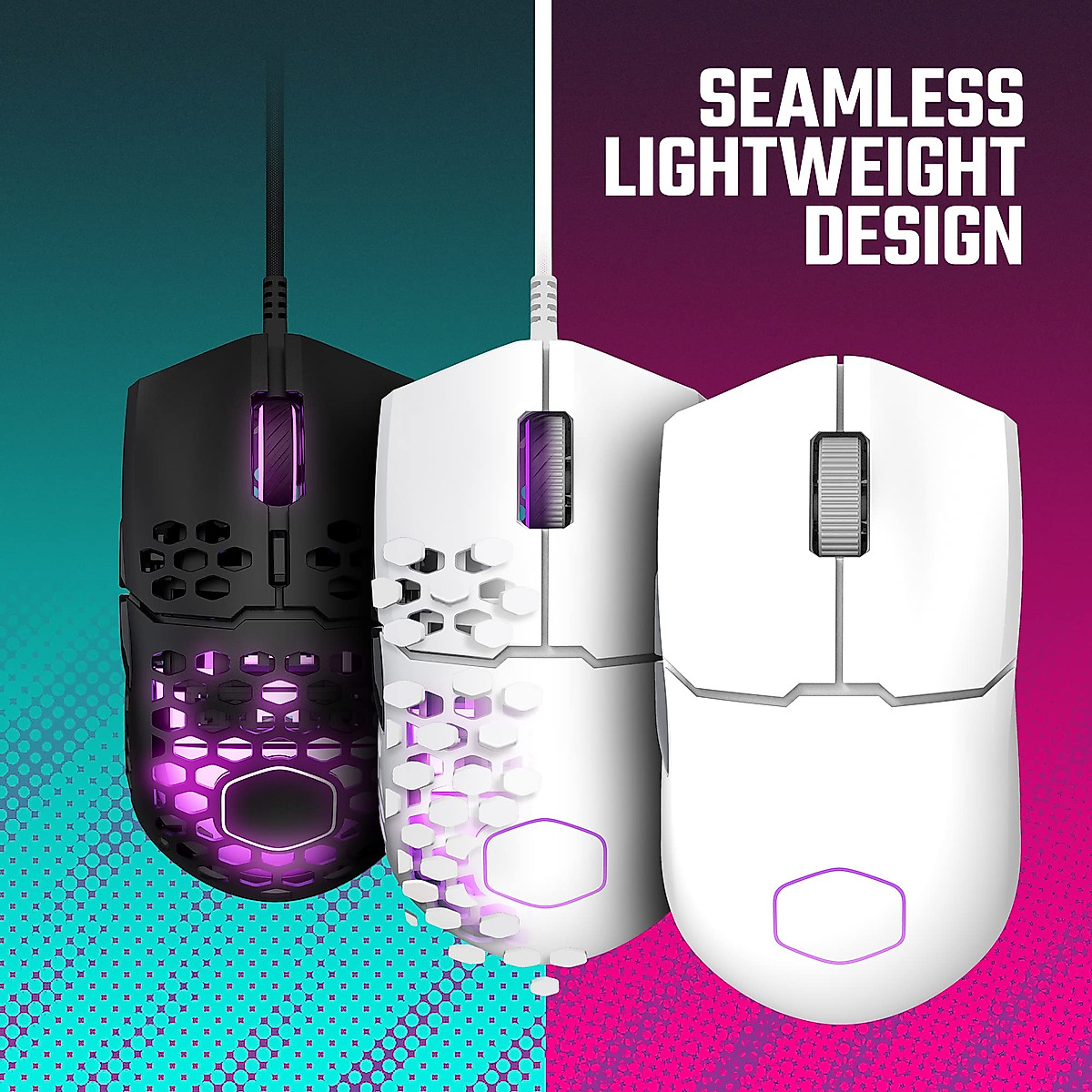 Cooler Master MM712 Wireless Gaming Mouse White with Adjustable 19,000 DPI, 2.4GHz and Bluetooth, Ultraweave Cable, PTFE Feet, RGB Lighting and MasterPlus+ Software