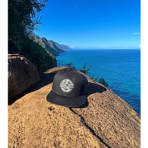 Joe's USA Koloa Surf Thruster Logo Mesh Back Trucker Hat in Black/Grey with Grey Logo