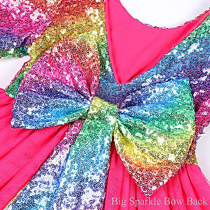 Cilucu Flower Girl Dress Sequin Dress Baby Toddler Long Sleeve Dress Tutu Kids Party Birthday Christmas New Year Dress Rainbow Hot Pink 4T-5T
