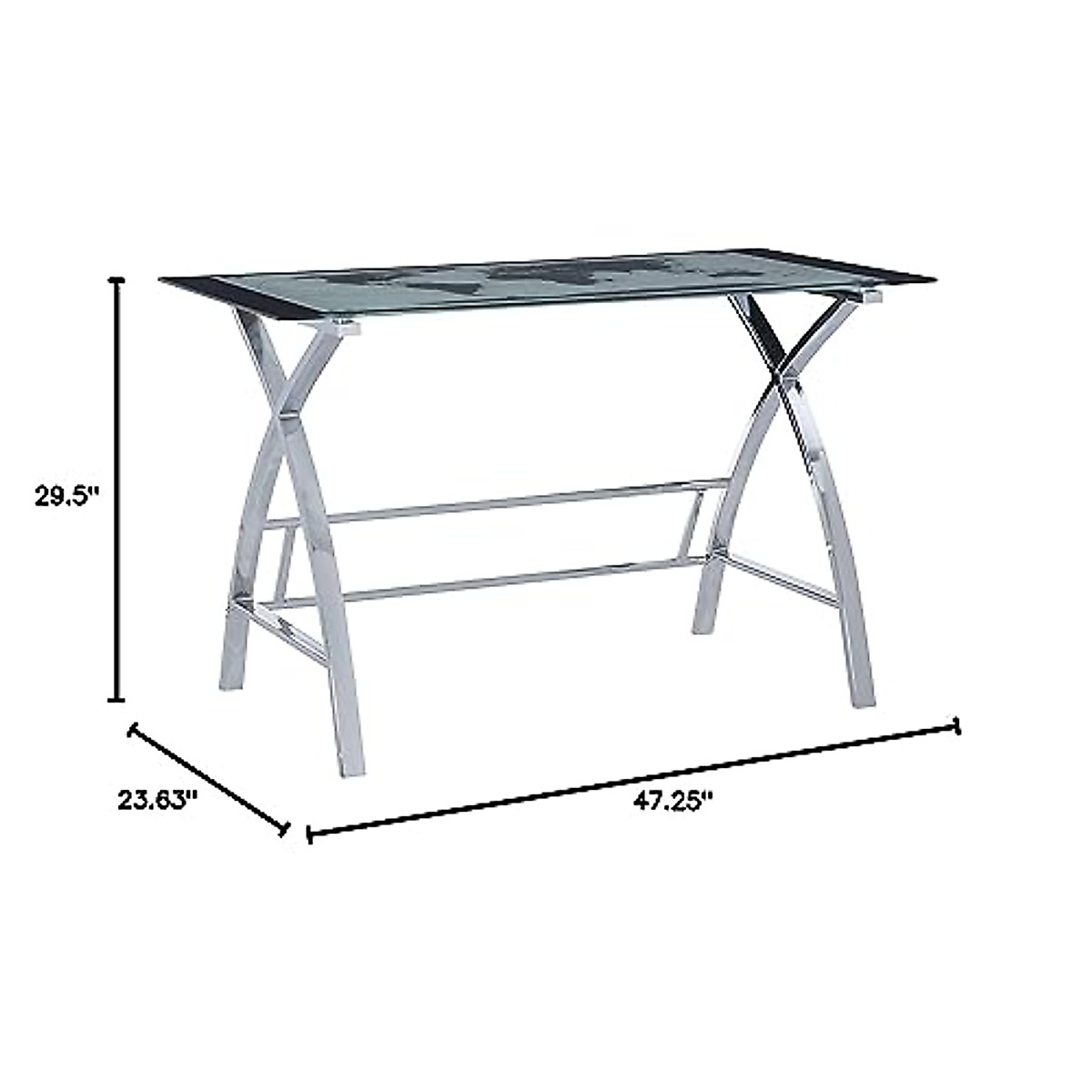 Powell World Map Printing Curved X-Sided Computer Desk, Chrome, 47-1/4" x 23-5/8" x 29-1/2" tall