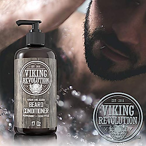 Viking Revolution Beard Conditioner w/Argan & Jojoba Oils - Softens & Strengthens - Natural Peppermint and Eucalyptus Scent- Beard Conditioner w/Beard Oil (17oz Conditioner)